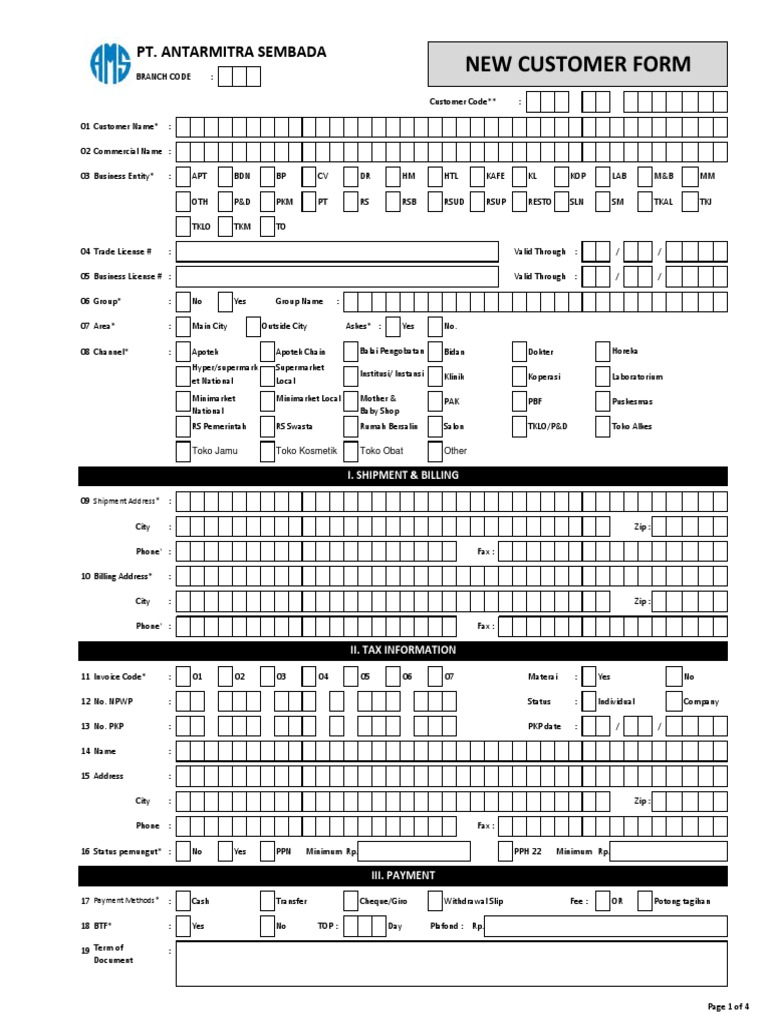 New Customer Form v06 | PDF | Payments | Business Law