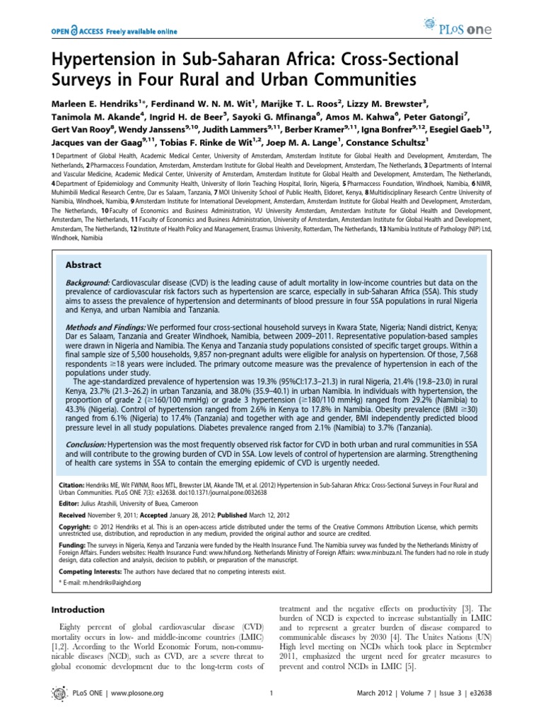 Hypertension in Sub-Saharan Africa: Cross-Sectional Surveys in Four ...