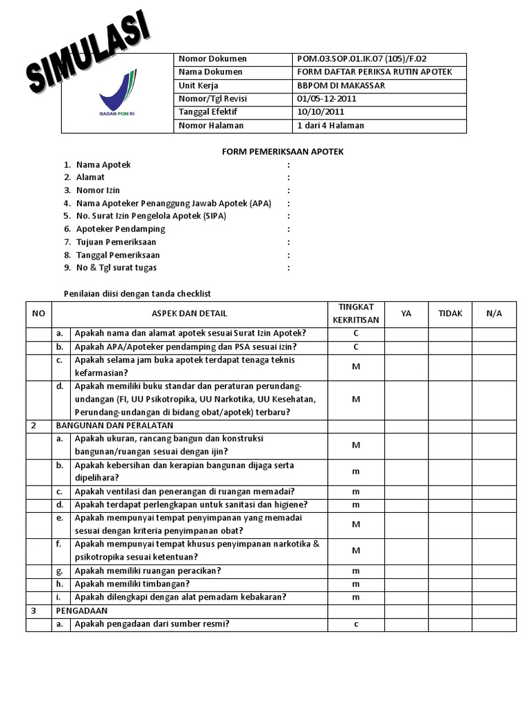 Form Sidak Apotek | PDF