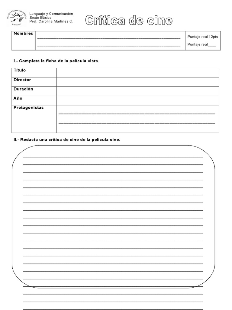 Guia de Leng 6° Critica de Cine de Una Película Redaccion | PDF