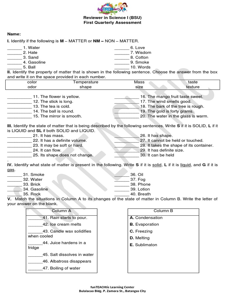 Science Grade 1 | PDF | Matter | Water