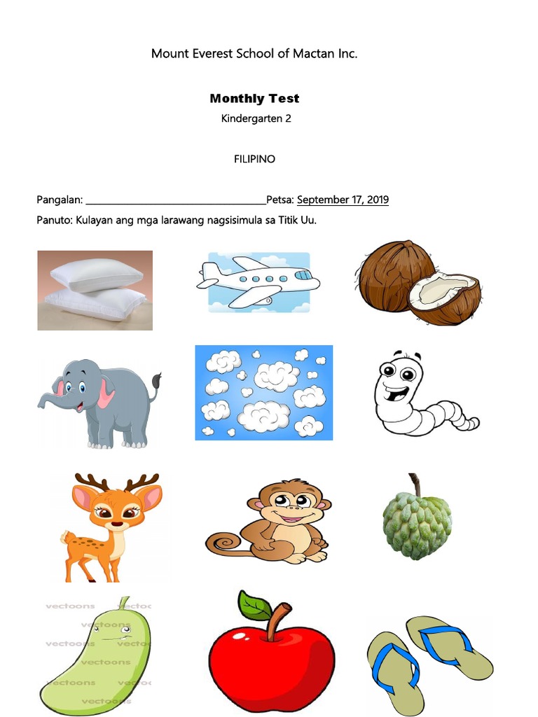 Monthly Test For Kindergarten 2019 | PDF