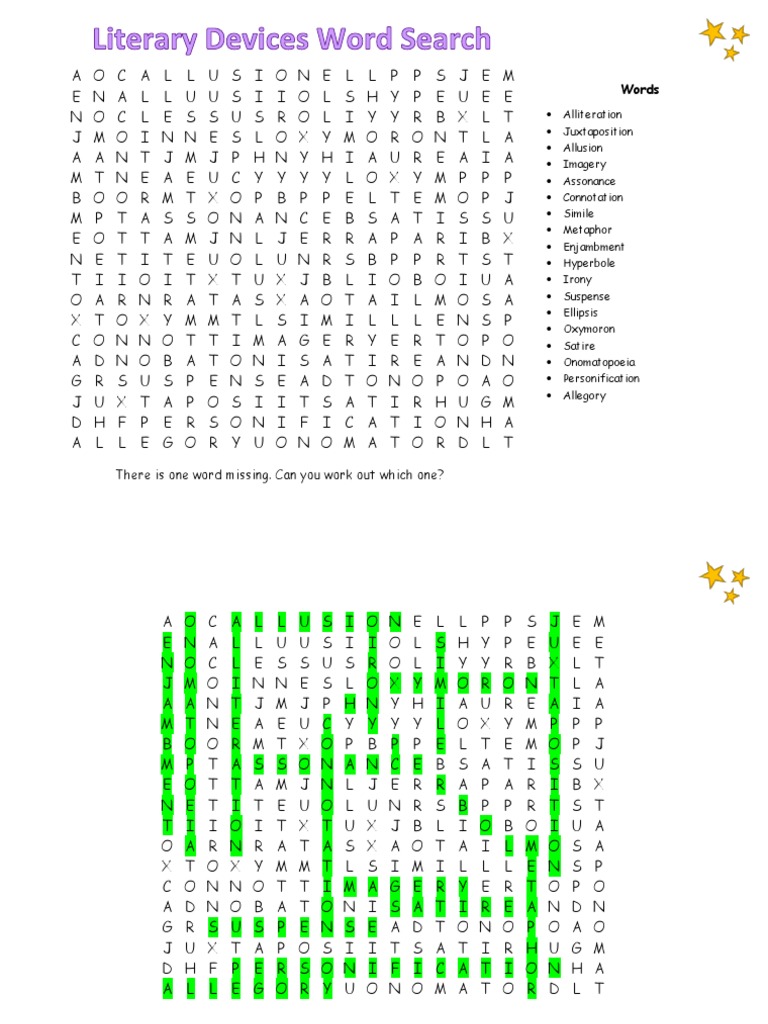Literary Devices Word Search Key | PDF | Literary Criticism ...