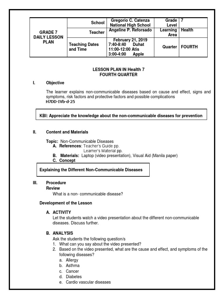 Session 61 | PDF | Non Communicable Disease | Lesson Plan