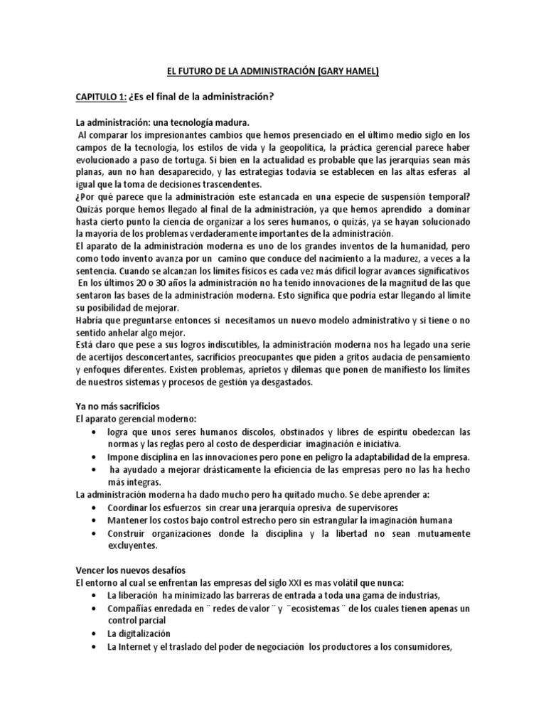 Resumen El Futuro de La Administracion (Gary Hamel) | PDF | Innovación | Biodiversidad