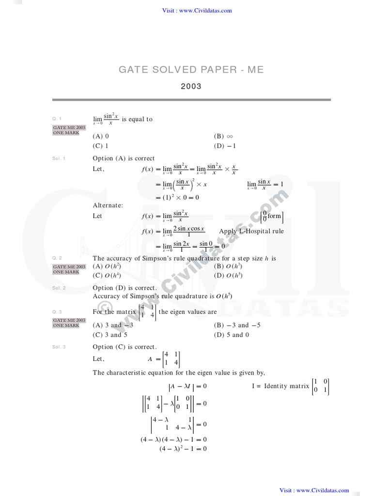 GATE Question Paper | PDF | Bending | Internal Combustion Engine