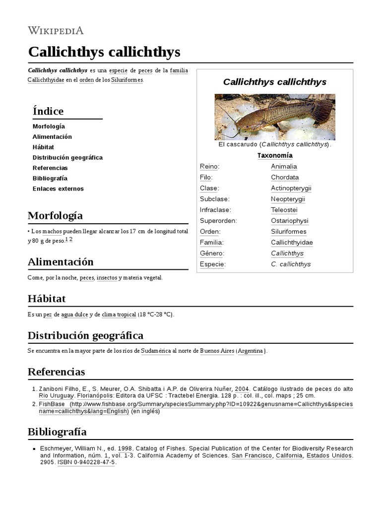 Callichthys Callichthys | PDF | Wikipedia | Creative Commons