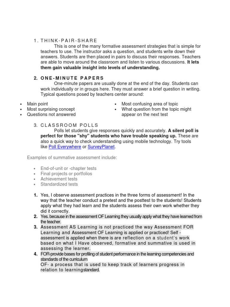 Effective Classroom Assessment Strategies | PDF | Educational ...