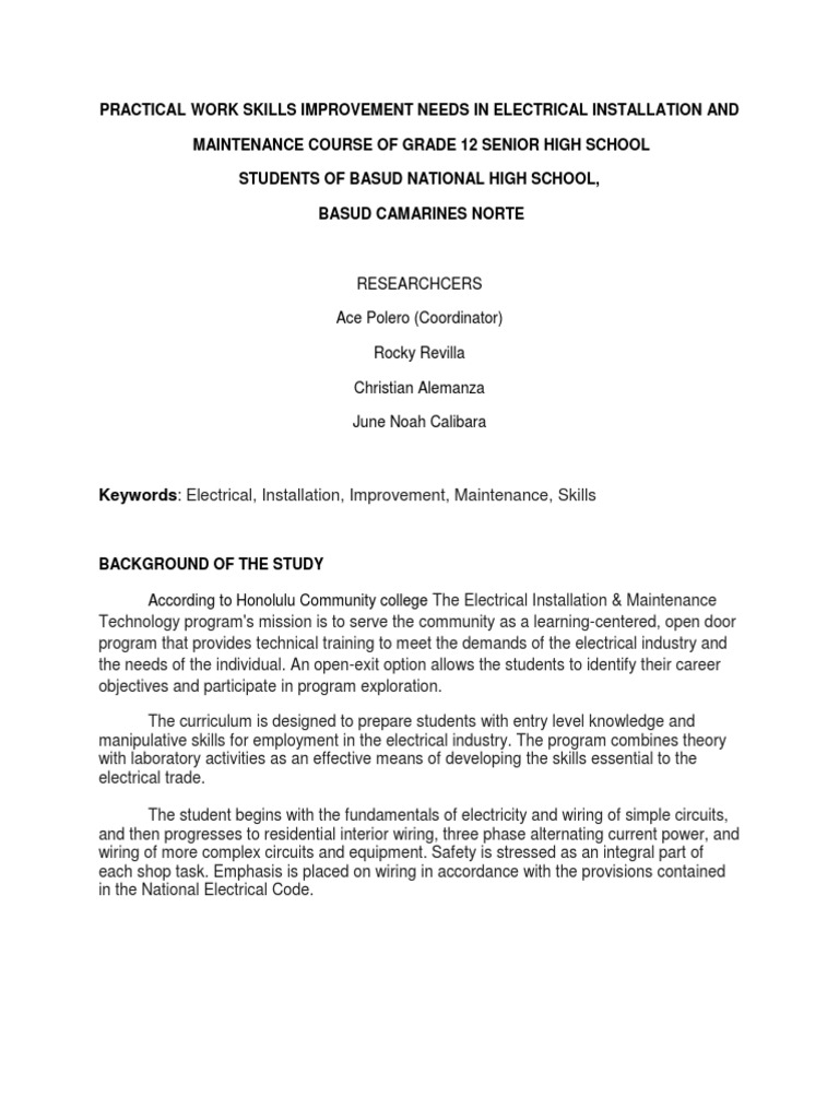 Skills Improvement in EIM for Grade 12 Students | PDF | Electrical ...
