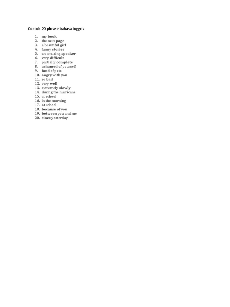 Contoh 20 Phrase Bahasa Inggris | PDF