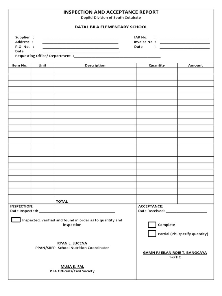 Inspection and Acceptance Report | PDF