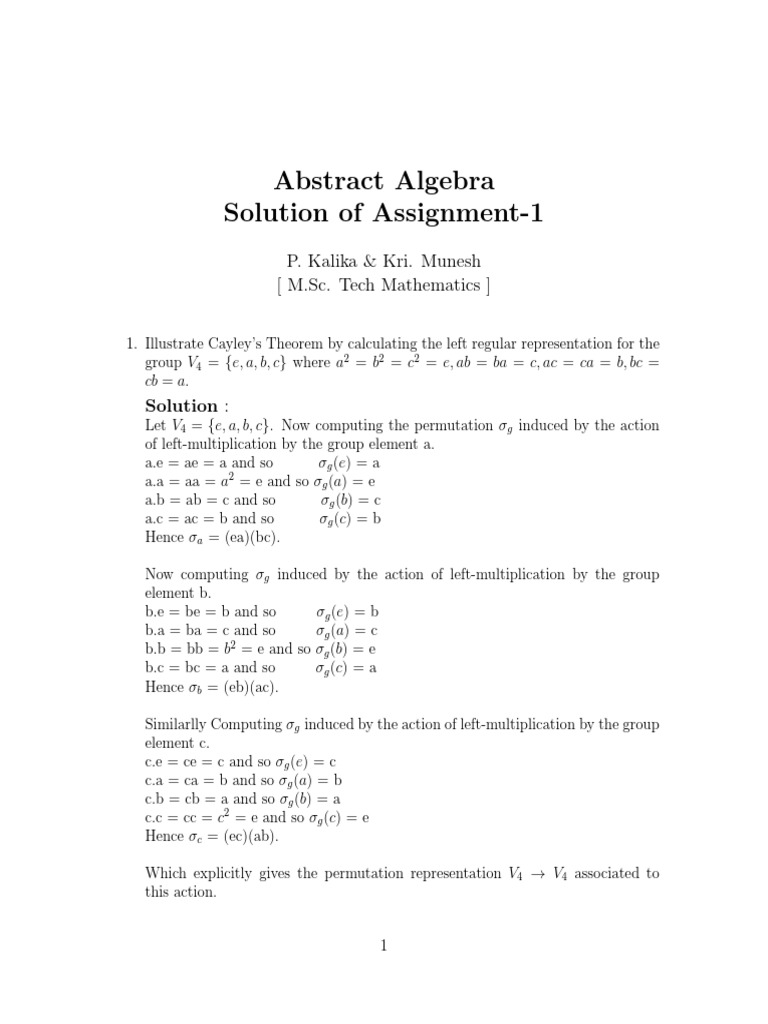 Abstract Algebra Assignment Solution Pdf Permutation Metric Geometry