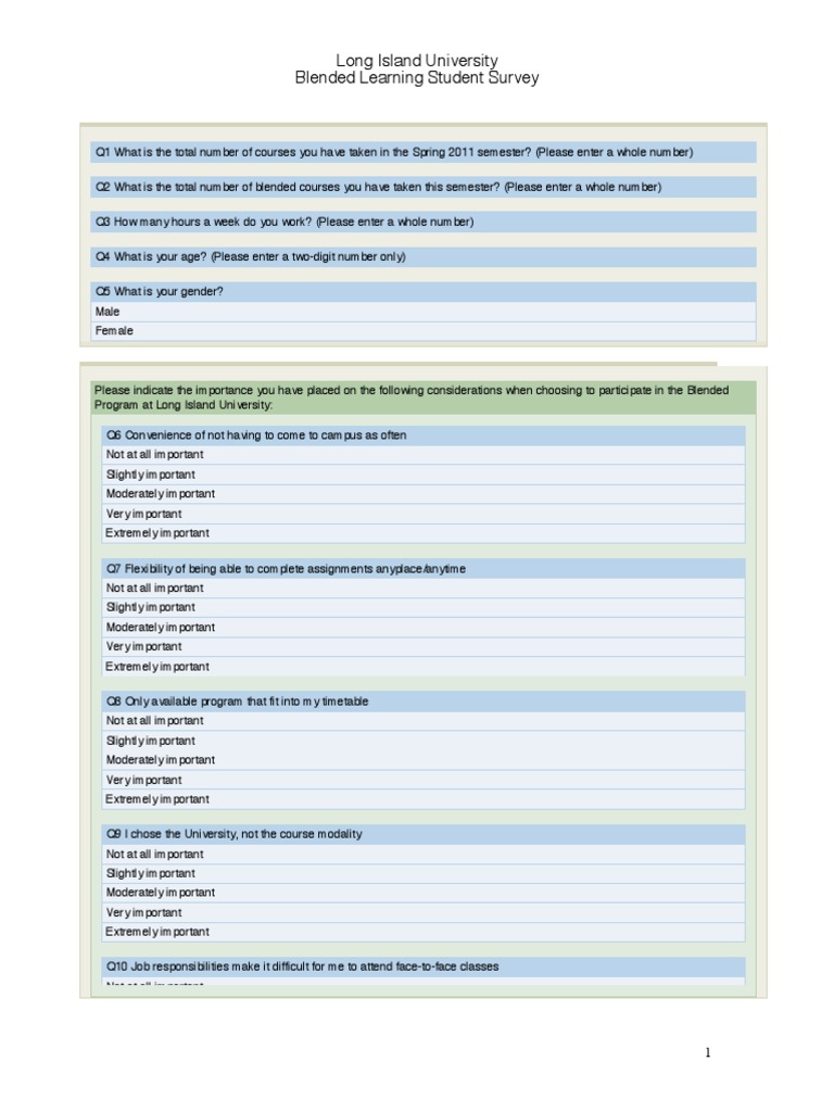 Blended Learning Student Survey | PDF | Learning | Psychological Concepts