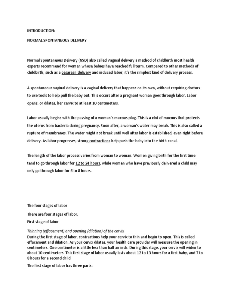 Normal Spontaneous Delivery | PDF | Childbirth | Human Reproduction