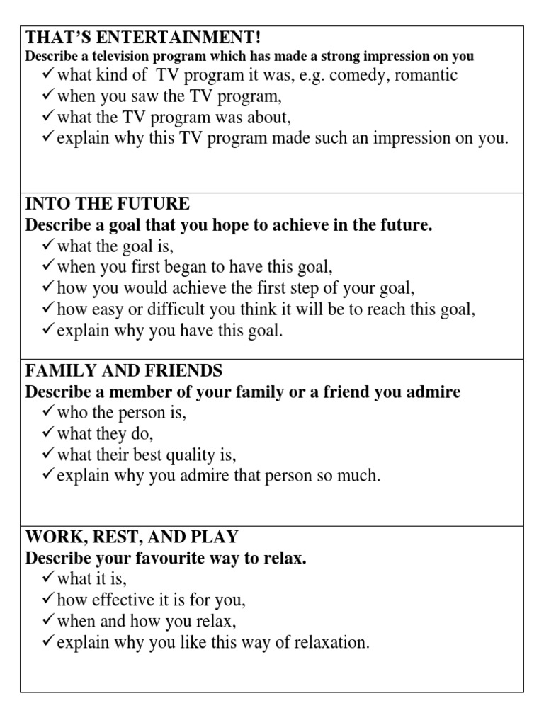 Cue Card For A Speaking Class | PDF