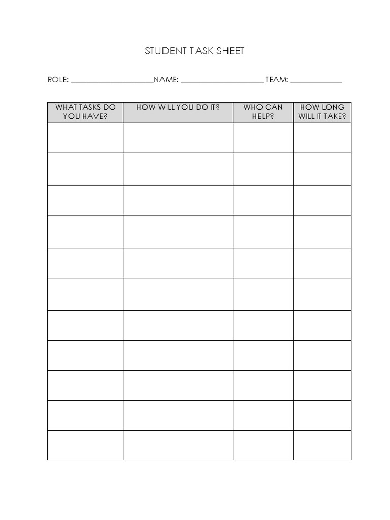 Student Task Sheet | PDF