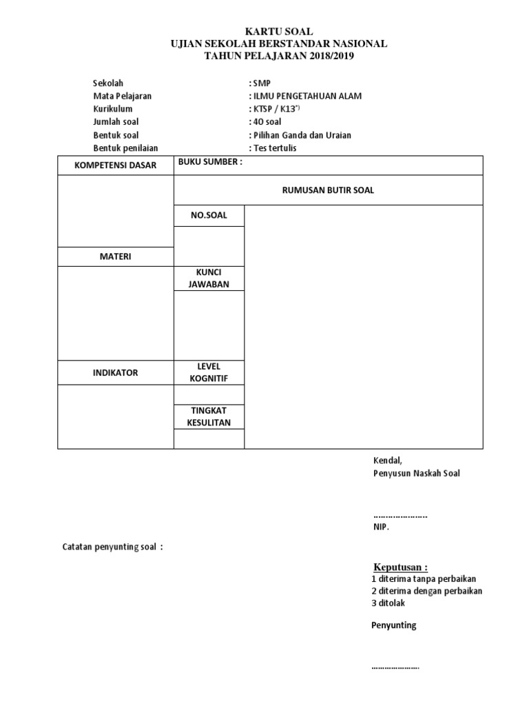 Format KARTU SOAL | PDF