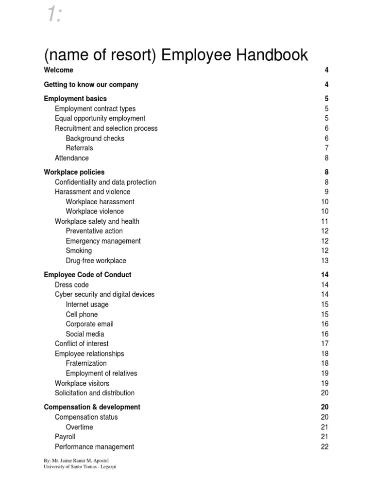 (Name of Resort) Employee Handbook: Welcome 4 Getting To Know Our ...