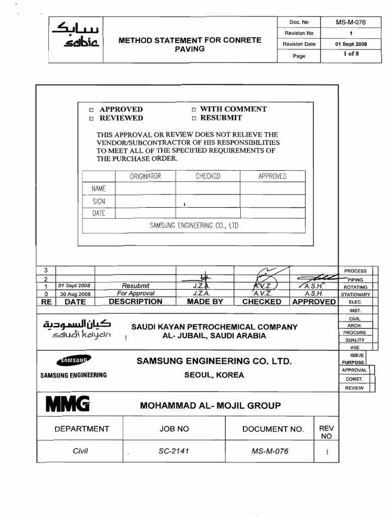 Method Statement For Concrete Paving | PDF