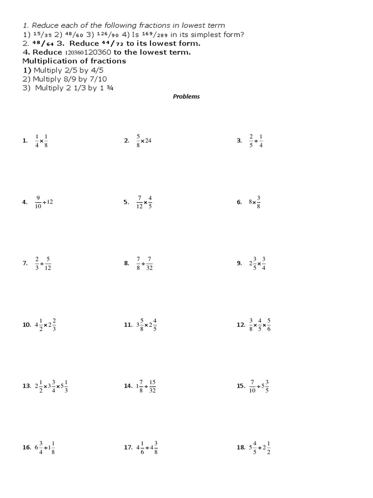 Multiplication of Fractions | PDF