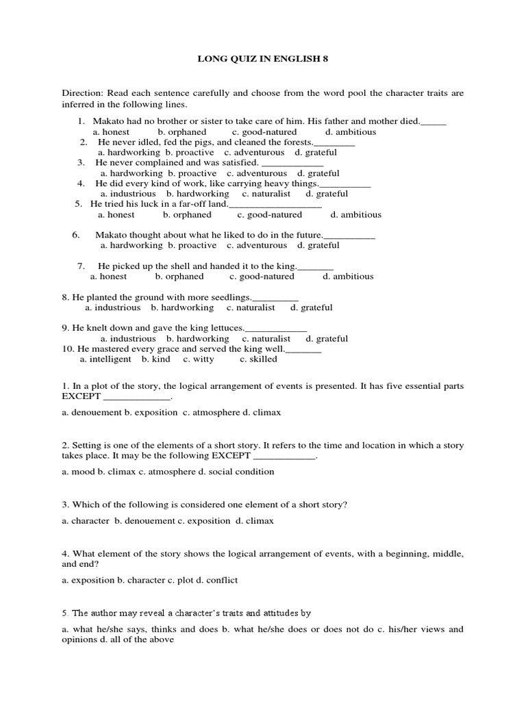 Long Quiz | PDF | Narration