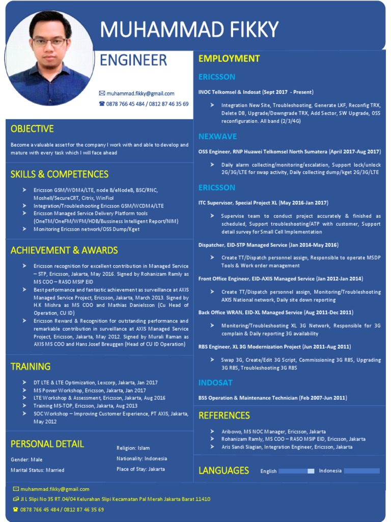 Contoh CV Engineering Ericsson | PDF | Ericsson | Mobile Technology
