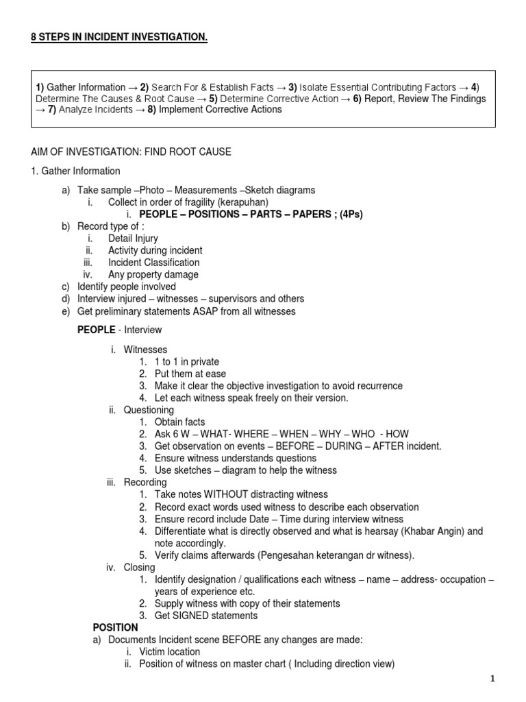 8 Steps in Incident Investigation | Witness | Hazards