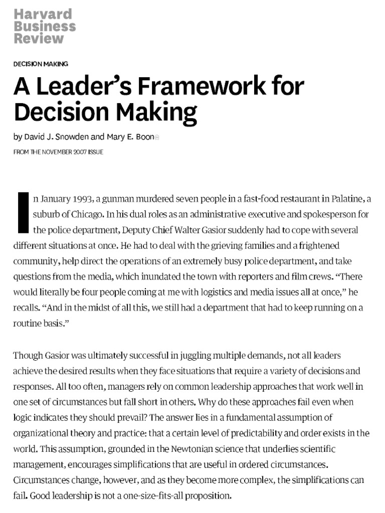 A Leader Framework For Decision Making | PDF