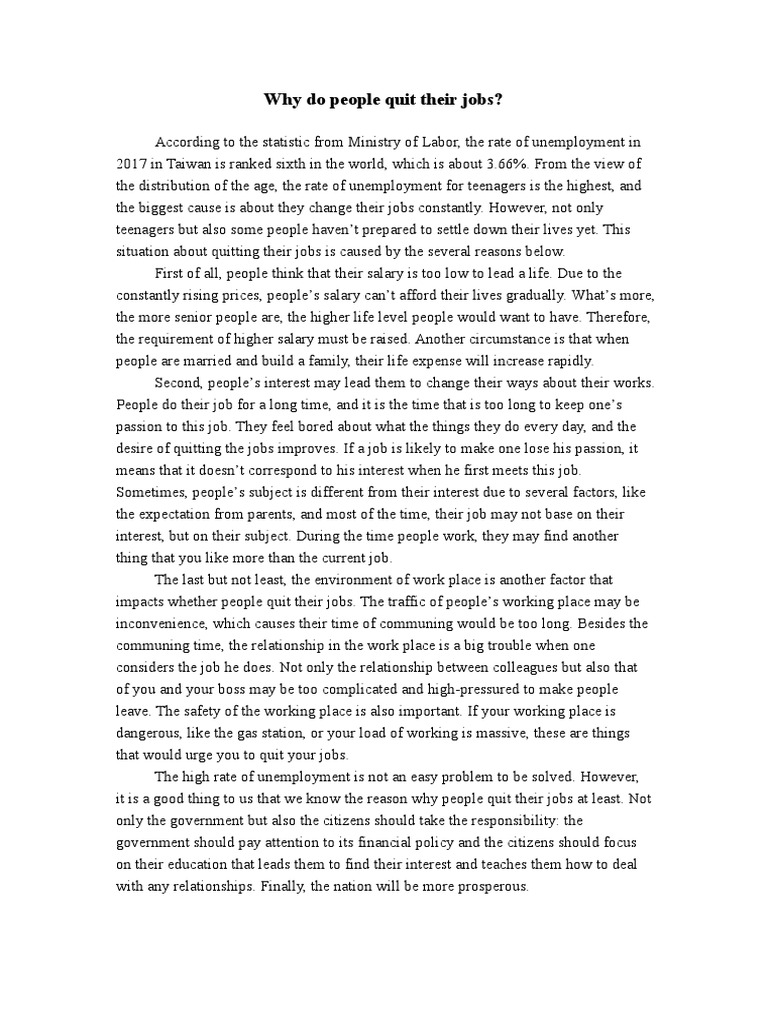 Reasons People Quit Their Jobs | PDF | Unemployment | Social Science