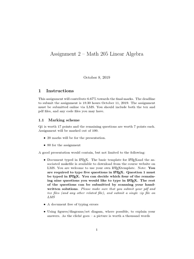 Assignment 2 Math 205 Linear Algebra | Download Free PDF | Matrix ...