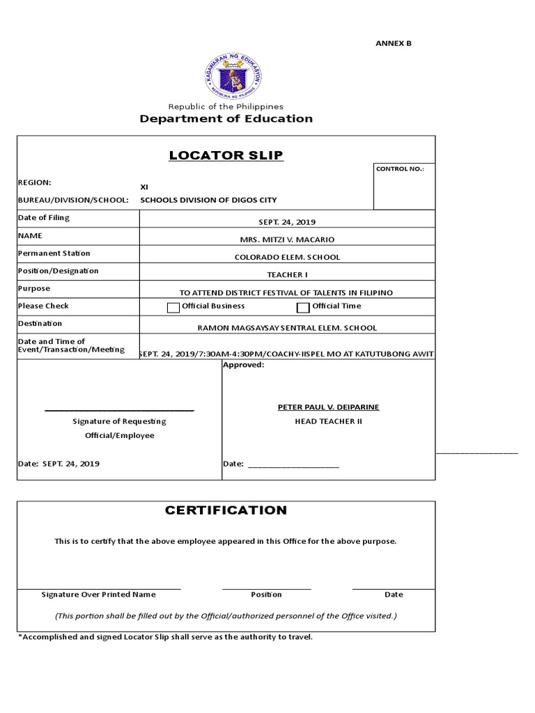 Locator Slip: Department of Education | PDF