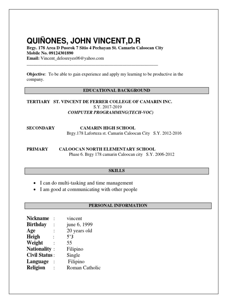 Resume: John Vincent Quiñones | PDF