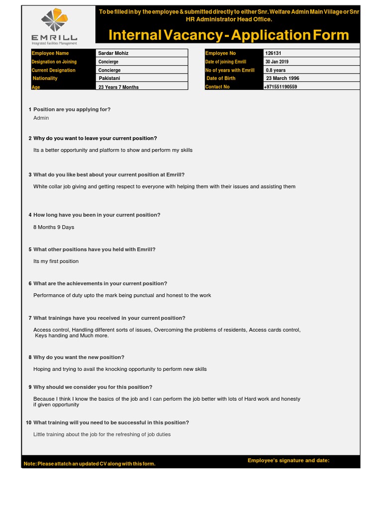 Internal Vacancy - Application Form: Admin | PDF | Geographic ...
