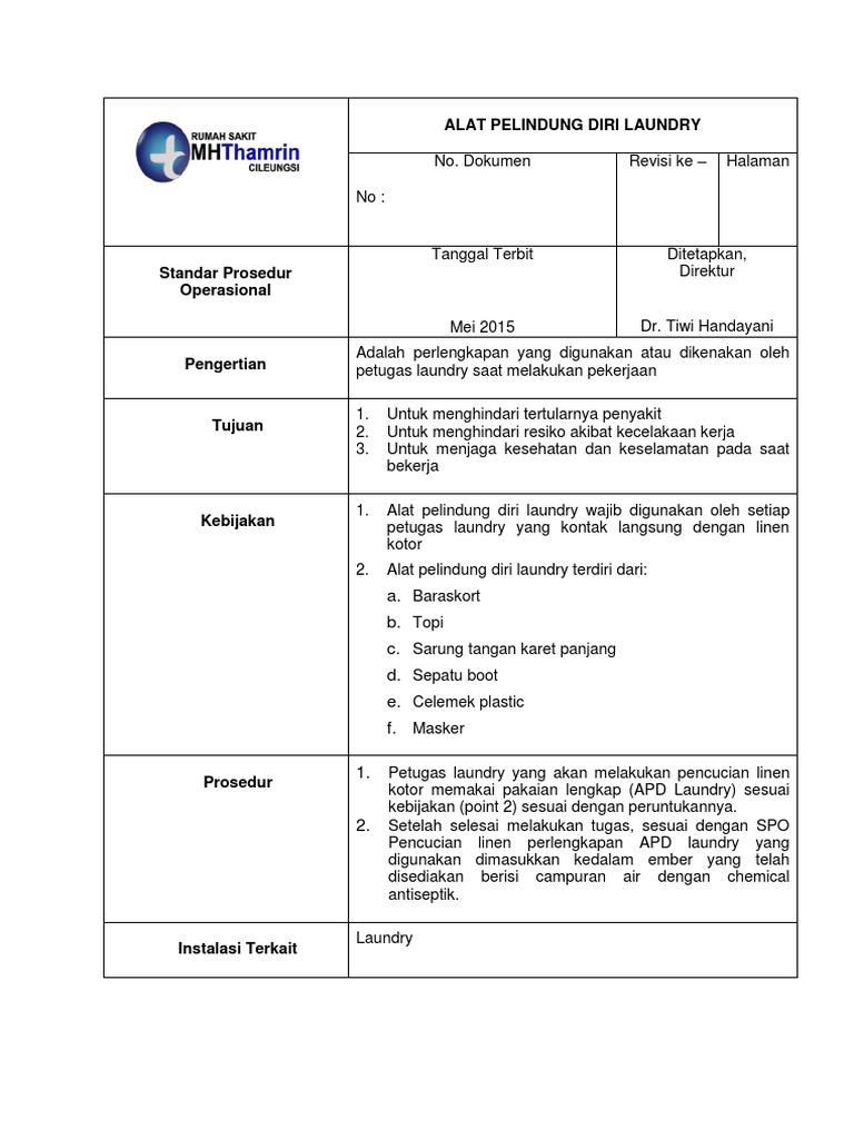 Sop Alat Pelindung Diri Laundry | PDF