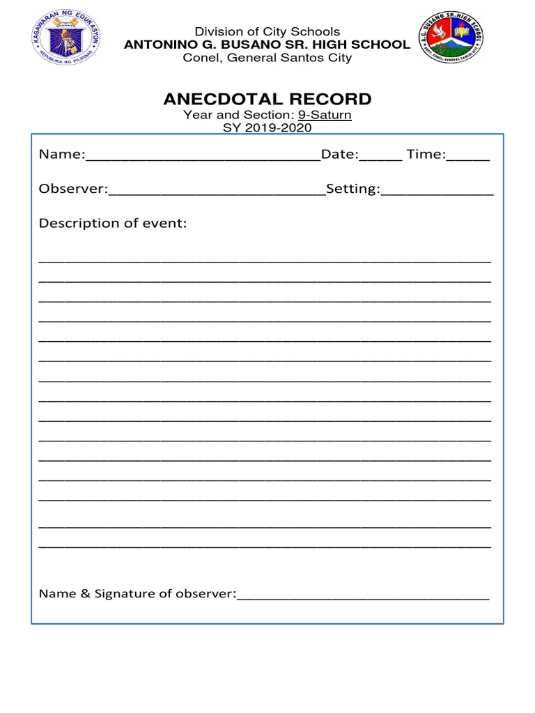Anecdotal Record | PDF