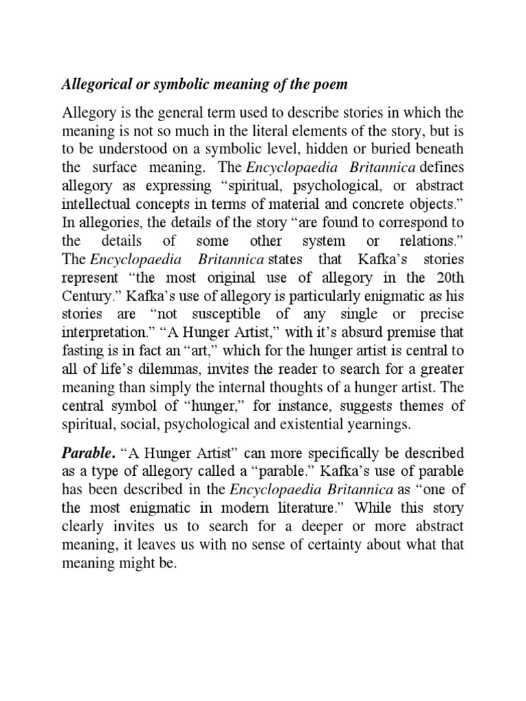 Allegorical or Symbolic Meaning of The Poem | PDF | Allegory | Parable