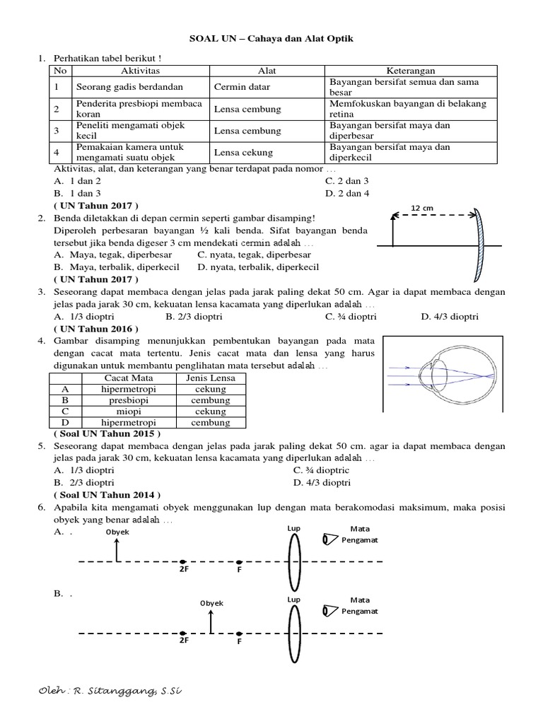 Soal UN: Cahaya dan Alat Optik Kelas 8 | PDF