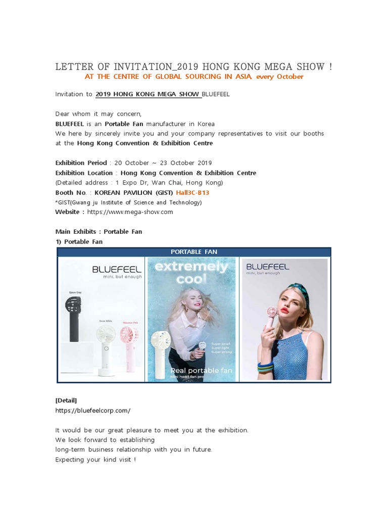 Letter of Invitation - 2019 Hong Kong Mega Show !: at The Centre of ...
