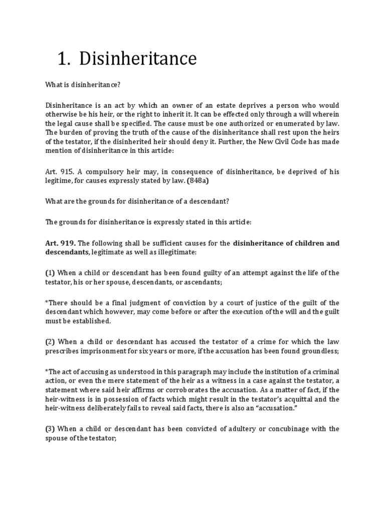Disinheritance | PDF | Will And Testament | Ethical Principles