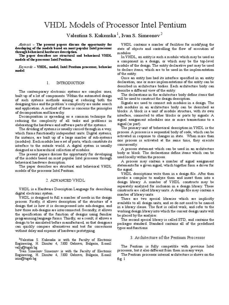 VHDL Models of Intel Processors | PDF | Cpu Cache | Central Processing Unit