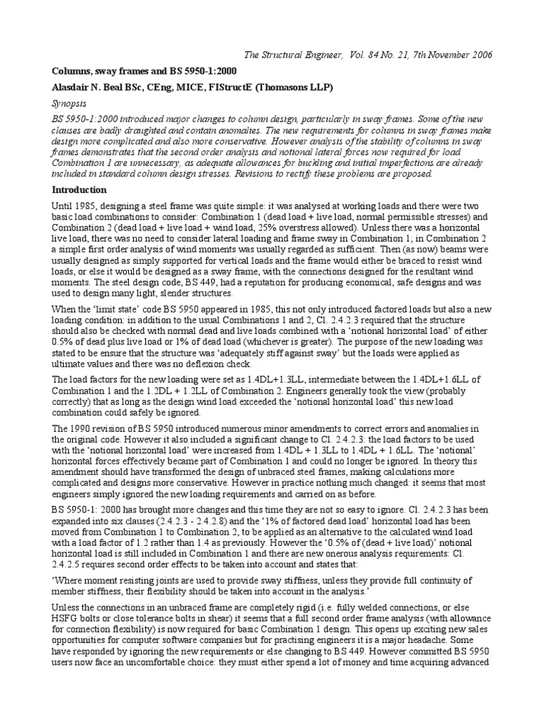 Column Sway Frame Analysis | PDF | Buckling | Column