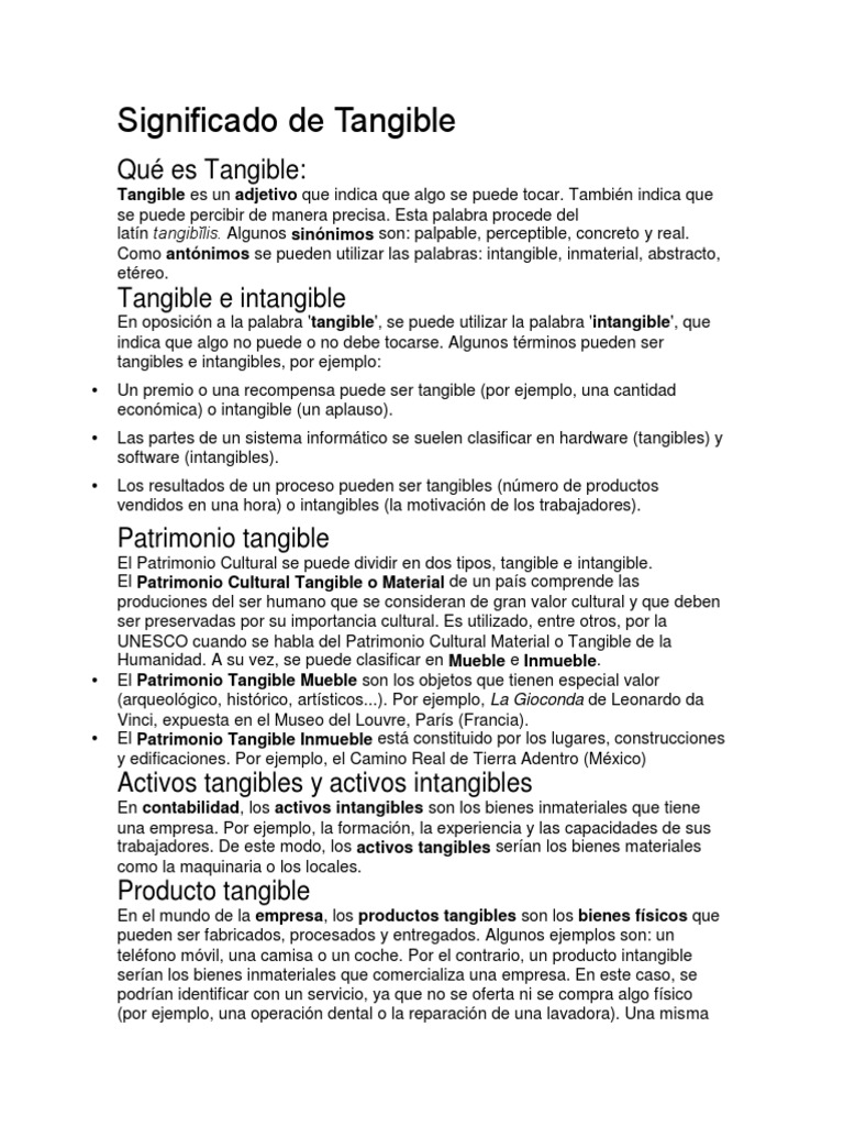 Significado de Tangible1 | PDF | Patrimonio cultural | Activo intangible
