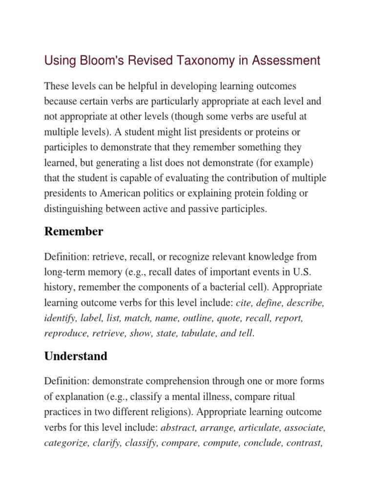Bloom's Taxonomy for Assessment Strategies | PDF | Statistics | Learning