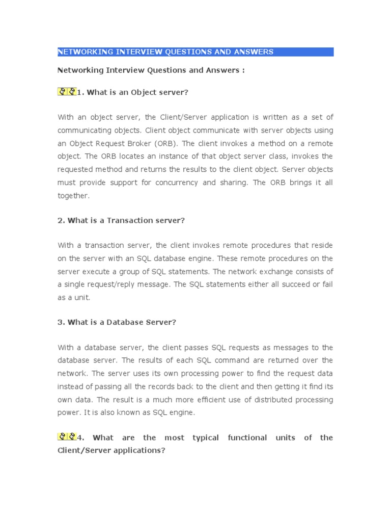 Networking Interview Questions and Answers:: 1. What Is An Object ...