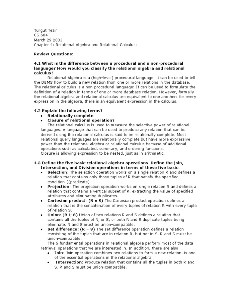 Chapter 4 Answer | PDF | Relational Model | Relational Database