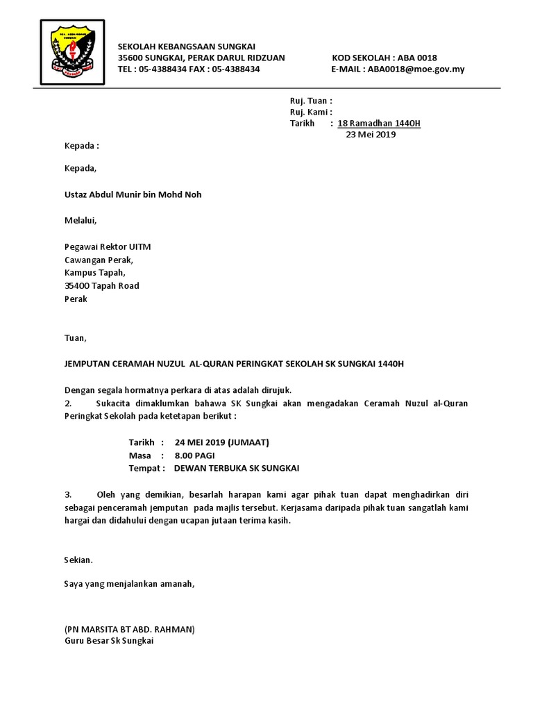 Surat Jemput Penceramah | PDF