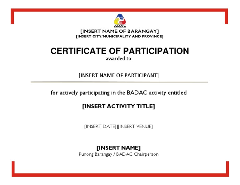 BADAC TEMPLATE - Certificate of Participation | PDF