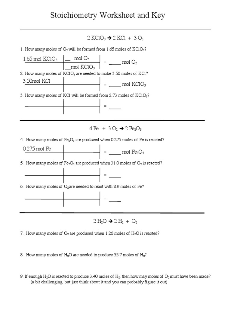 Stoichiometry 1 Worksheet and Key | PDF | Mole (Unit) | Numbers