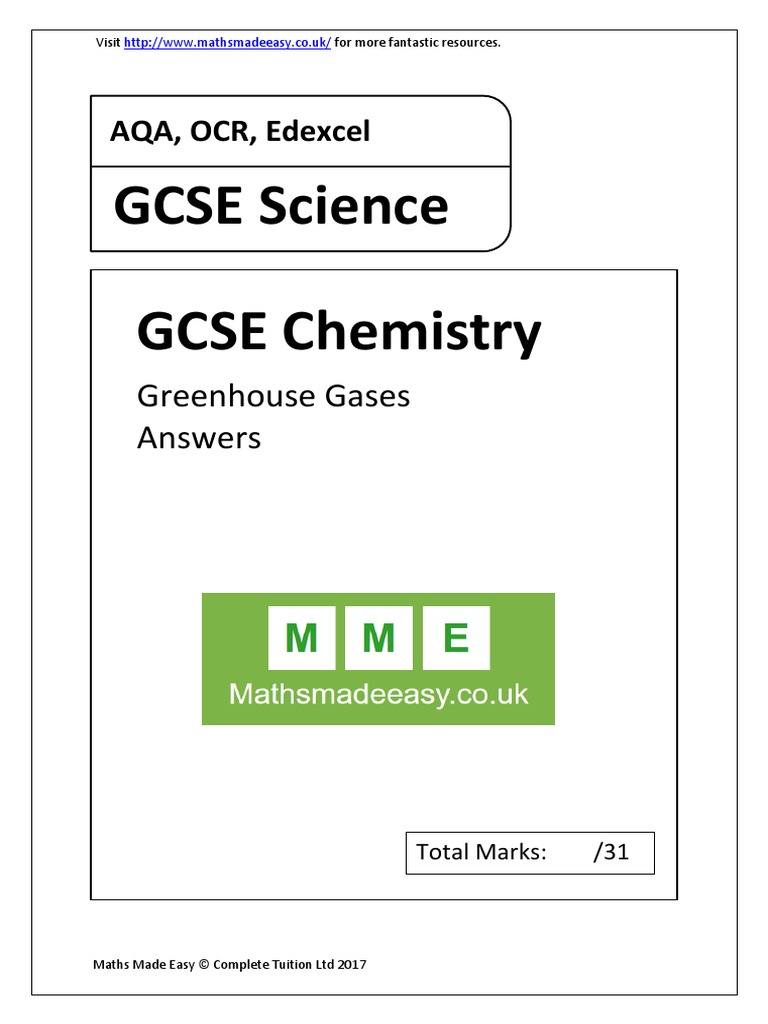 GCSE Chemistry. Greenhouse Gases. AQA OCR Edexcel. Answers | PDF ...
