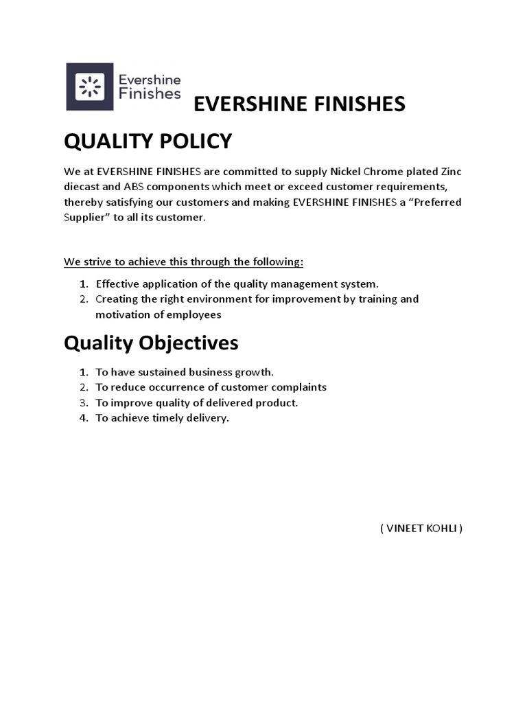 Quality Objectives | PDF